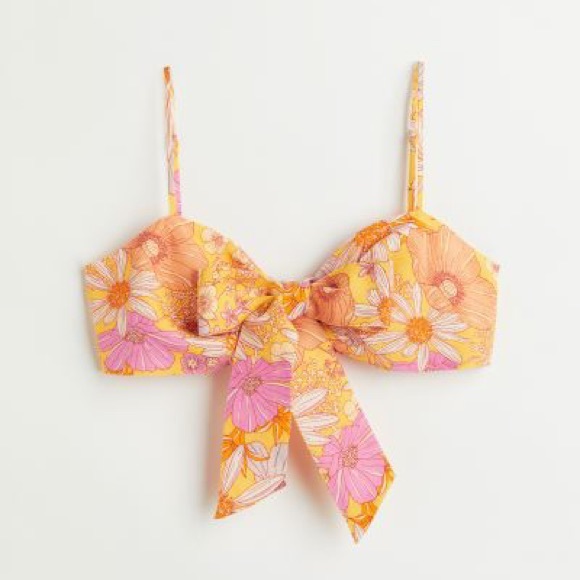 H&M | Tops | Hm Orange Pink Linen Blend Floral Tie Front Bralette Bra ...
